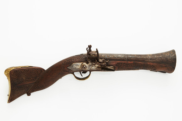PISTOL, Ottoman, early 19th century, flint lock, barrel with decorative ...