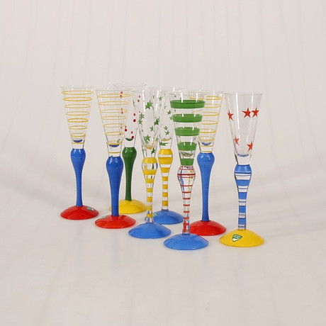 ANNE NILSSON, snapsglas, 8 stycken, "Clown", Orrefors, signerade. Glas ...