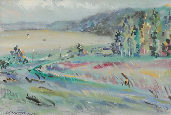 EDUARD OLE (ESTLAND 1898-1995). Kustlandskap, blandteknik, signerad och ...