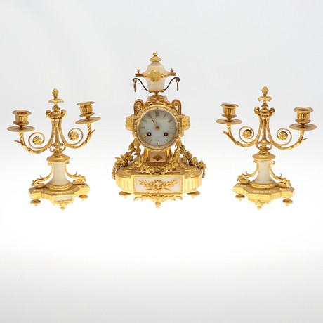 A 19TH CENTURY BELGIAN GILT CLOCK GARNITURE. Clocks & Watches - Mantel ...