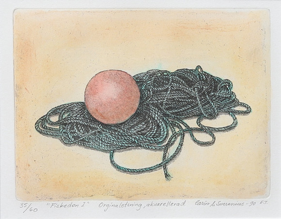 KARIN SVERENIUS HOLM (1950-2017). Fiskedon I, watercolor etching ...