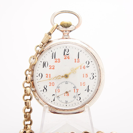 POCKET WATCH, Silver, IWC, red numerals, 1900s. Clocks & Watches ...