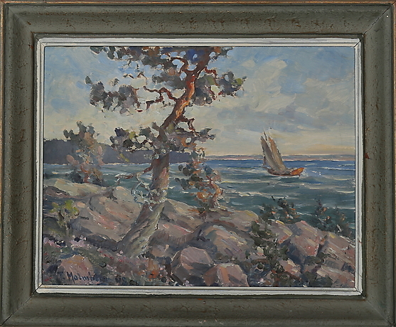 TURE MALMBERG. Olja på duk, kustbild, signerad T Malmberg samt daterad ...