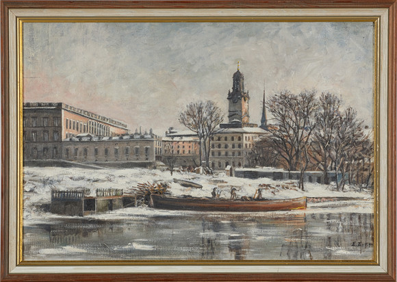 ELLEN ECKERT (1854-1936). Utsikt mot Stockholms Slott, signerad och daterad E.E-t -94, olja på ...