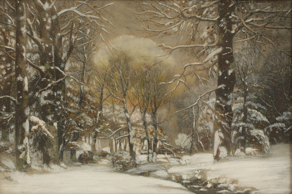 OKÄND KONSTNÄR, gouache, vinterlandskap. Konst - Måleri - Auctionet