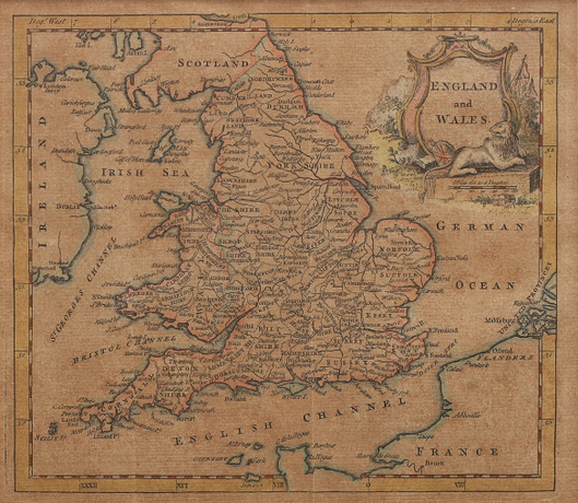 THOMAS JEFFERYS. A HAND COLOURED ENGRAVED MAP OF ENGLAND AND WALES ...