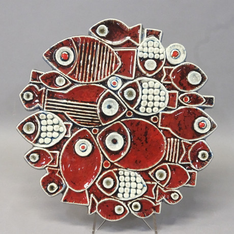 BRITT-LOUISE SUNDELL. GUSTAVSBERG, WALL RELIEF, "FISHES", STONE GOODS ...