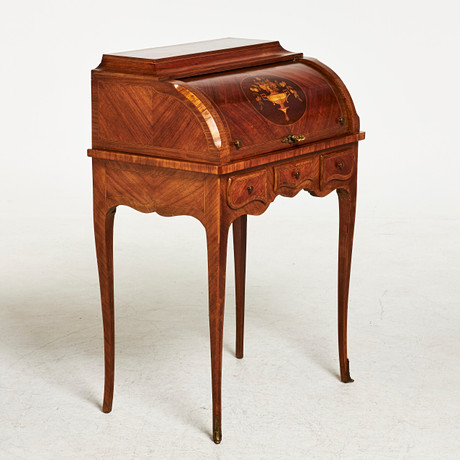 SECRETARY, 19th/20th century, rococo style, intarsia veneer, bronze ...