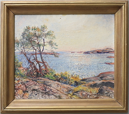 ALGOT V RINGSTRÖM. Coastal landscape. Oil on Board, signed and dated ...