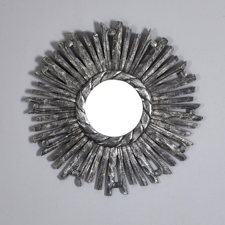 SUN MIRROR, composite material, silver patination, Diameter 70 cm ...