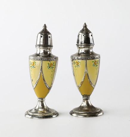 SALT & PEPPARKAR, silverplätterade, märkta Quaker Shaker set reg ...