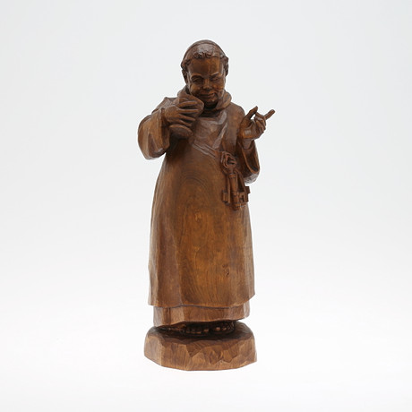 WOODEN SCULPTURE, carved monk, Oberammergau, Germany, 1960s. Art ...