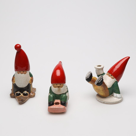 LISA LARSON. Figuriner, "Vintersport", tomtar, 3 st, signerade Lisa L ...