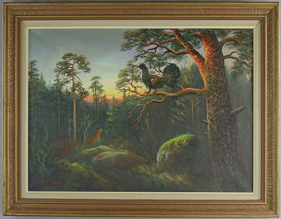 OIDENTIFIERAD KONSTNÄR. Olja på duk, tjäderspel, signerad C. Vilhelm. Konst - Måleri - Auctionet