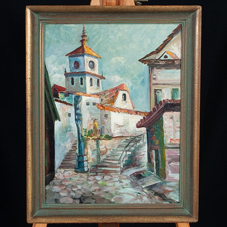HARALD LINDER. Oil on Board, "Motif from Ravenna", signed and dated -55 ...
