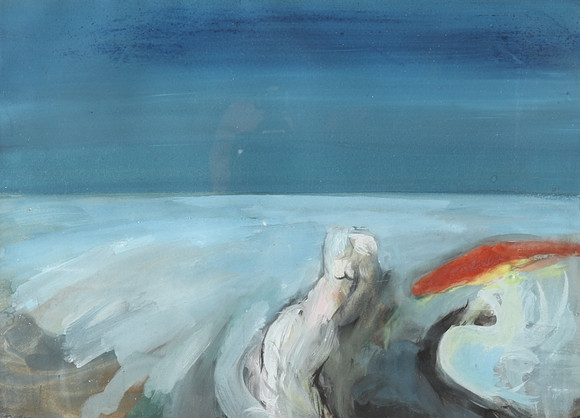 JOHN CHEETHAM (20TH CENTURY ENGLISH SCHOOL). RECUMBENT FIGURE IN A BLUE ...