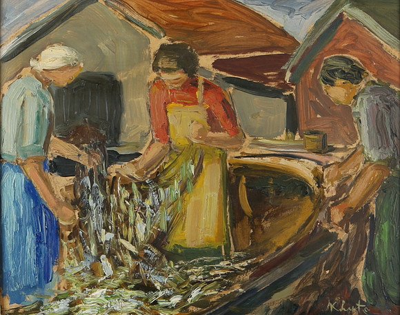 KARIN LUTS. olja på pannå, Fiskarkvinnor, signerad. Konst - Måleri ...