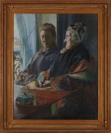 NILS FORSBERG (1842-1934). Porträtt av äldre damer, pastell, signerad ...