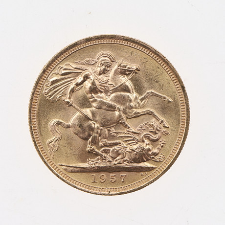 A QUEEN ELIZABETH II 1957 GOLD FULL SOVEREIGN. Coins, Medals & Stamps ...