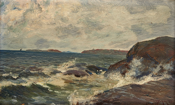WILHELM BEHM (1859-1934). Coastal picture, signed and dated 86, oil on ...