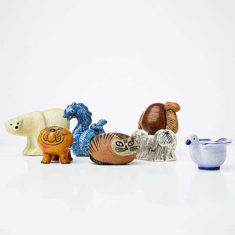 LISA LARSON. figurines, 7 pcs., stoneware, Gustavsberg, i.a. Cat from ...