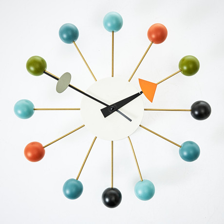 GEORGE NELSON. "Ball Clock", wall clock, white base with polychrome ...