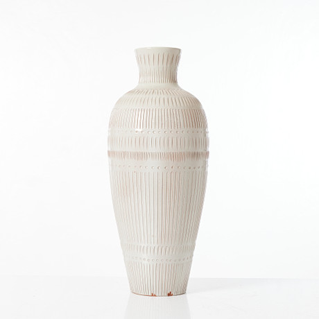 ANNA-LISA THOMSON. Floor vase, Upsala Ekeby, earthenware, glazed fluted decoration. Mid-20th ...