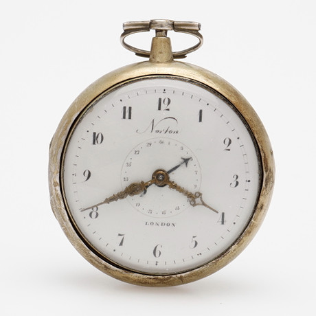 MEN'S POCKET WATCH, Norton, London, circa 1800, silver, with date ...