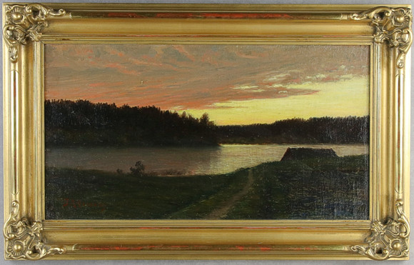 PETER ADOLF PERSSON (1862-1914). Olja på duk, sjölandskap med ...