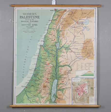 WALL MAP, "Modern Palestine", first half of the 20th century. Art ...
