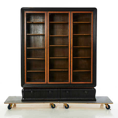 BOOKCASE, 1920s, art deco, rounded corners, oak, blackened details ...