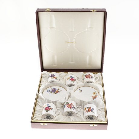 A CAVERSWALL BONE CHINA HAND PAINTED SET OF SIX COFFEE CANS AND SAUCERS ...
