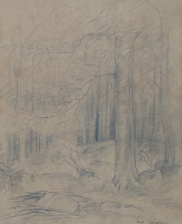 ERIK JÖNSSON. Pencil drawing, forest, signed. Art - Drawings - Auctionet