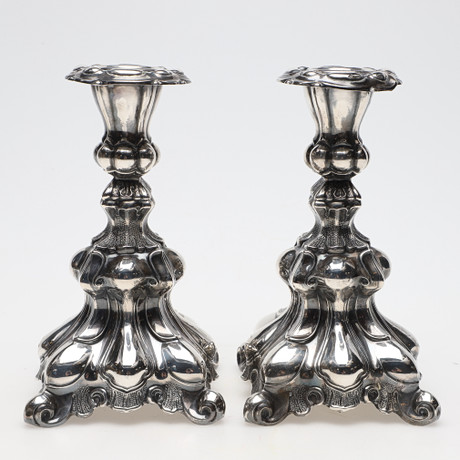 CANDLESTICKS, a pair, rococo style. Silver & Metals - Silver - Auctionet