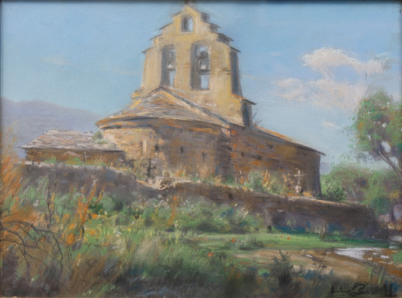 JULIO BORRELL. Church in Bagà. Art - Drawings - Auctionet