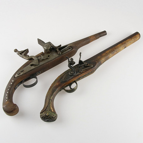 FLINT LOCK PISTOLS, 2 pcs. oriental, 19th century. Weapons & Militaria ...