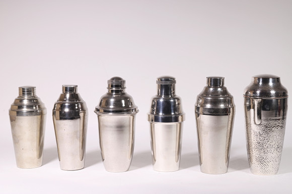 COLLECTION OF SIX COCKTAIL SHAKERS IN SILVER ALPACA. SECOND THIRD 20TH ...