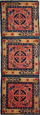 TEMPLE CARPET, Ningxia, antique/semiantique, 3 squares, center ...