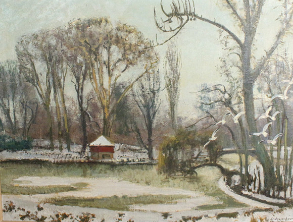 KARL WEISSGERBER (1891-1968). olja på duk, skogslandskap med hus. Konst ...