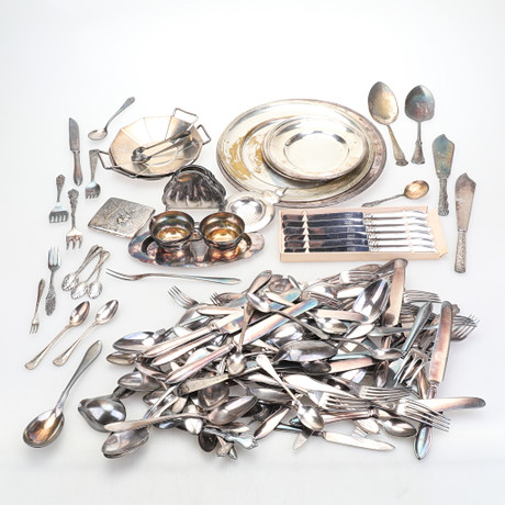 A Collection with approx. 135 pieces of nickel silver, utility items ...