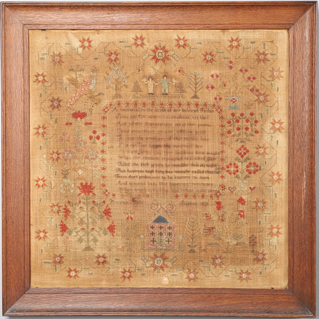 A 19THC MEMORIAL SAMPLER. Carpets & Textiles - Textiles - Auctionet
