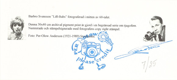 PER-OLOW ANDERSON (1921-1989). ”Lill-Babs 1960-tal”. Konst - Fotografi ...