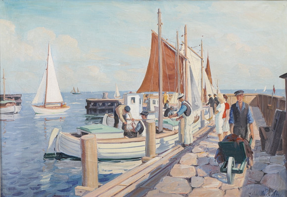 JOHANNES MEYER ANDERSEN. Hamnmotiv, olja på duk. Signerad och daterad ...