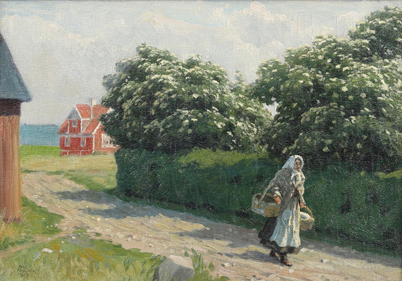 PAUL FISCHER (DANMARK, 1860-1934). Motif from Båstad, oil on canvas ...