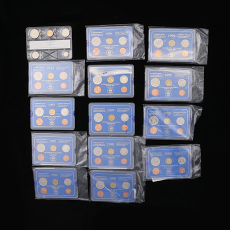COIN CASSETTES, 14 PCS, with uncirculated coins, mostly 1990s. Coins ...