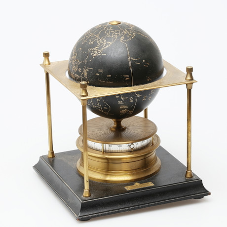 TABLE CLOCK, "Royal Geographical Society World Clock", yellow metal on ...