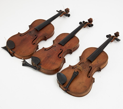 VIOLINS, 3 pcs, one marked Giovan Paolo Maggini, model Brescia 16 ...