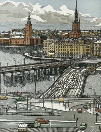 SVENOLOV EHRÉN. Stockholmsmotiv, träsnitt, signerad, numrerad (10/360 ...