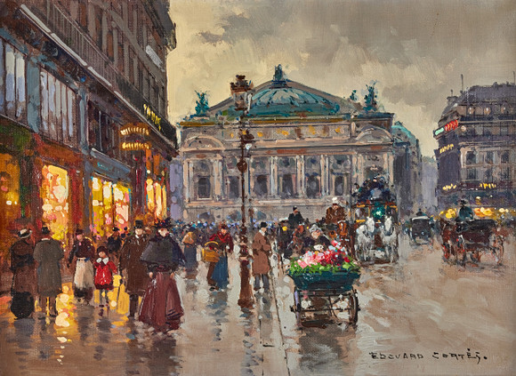 ÉDOUARD CORTÈS (FRANKRIKE,1882-1969). Place de l'opera, Paris, olja på ...