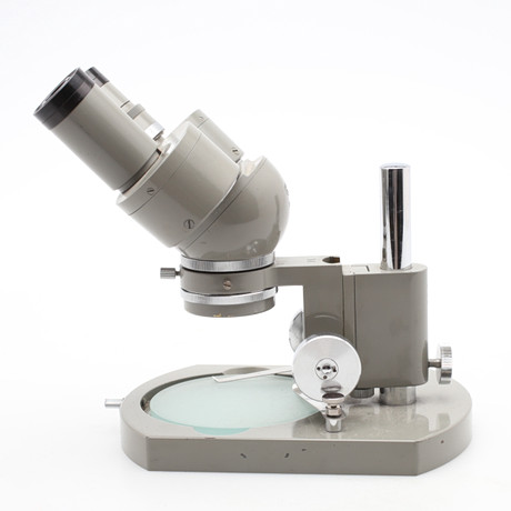 MICROSCOPE, gray lacquered metal frame, Olympus, Tokyo. 1900s. Photo ...
